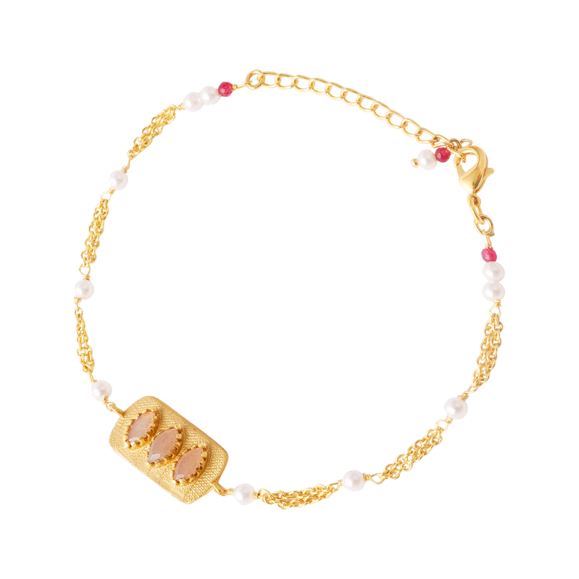 Aura Bracelet Gemstone – Peach Moonstone, Pearl & Ruby – Susan Rose